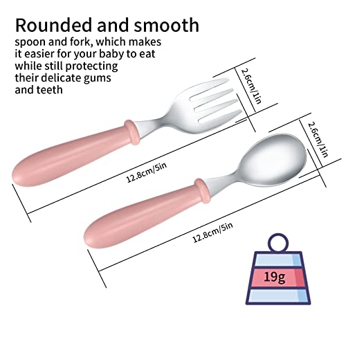 6 Pcs Toddler Utensils Set, Baby Silverware Set, Stainless Steel Toddler Forks and Spoons, Children Baby Spoons and Forks Cutlery Set with Round Handle, Dishwasher Safe