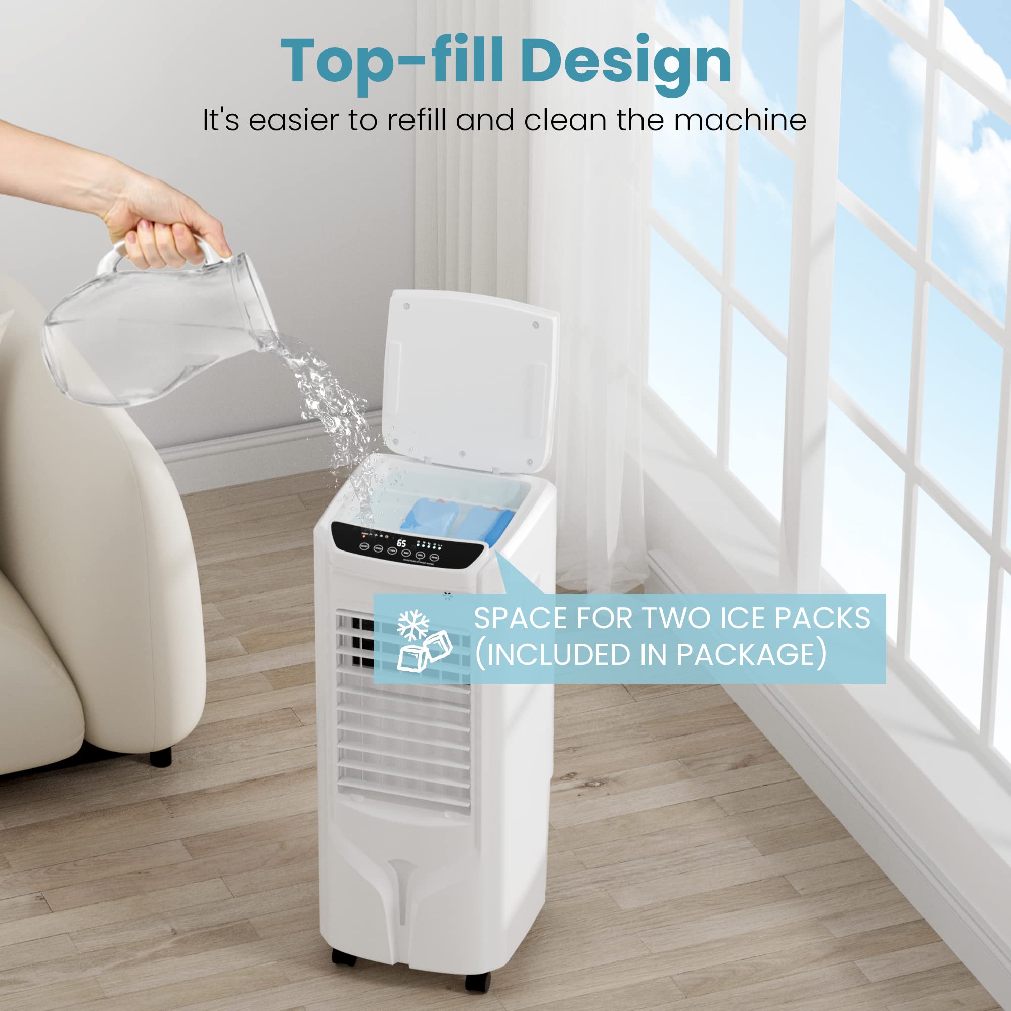 1800 CFM Swamp Cooler,3-IN-1 Evaporative Air Cooler with Remote Control,4.2Gal Water Tank,120° Swing,12H Timer,3 Modes,3 Speeds,4 Ice Packs,Portable Air Cooler for Bedroom, Home,Office,Kitchen(32")