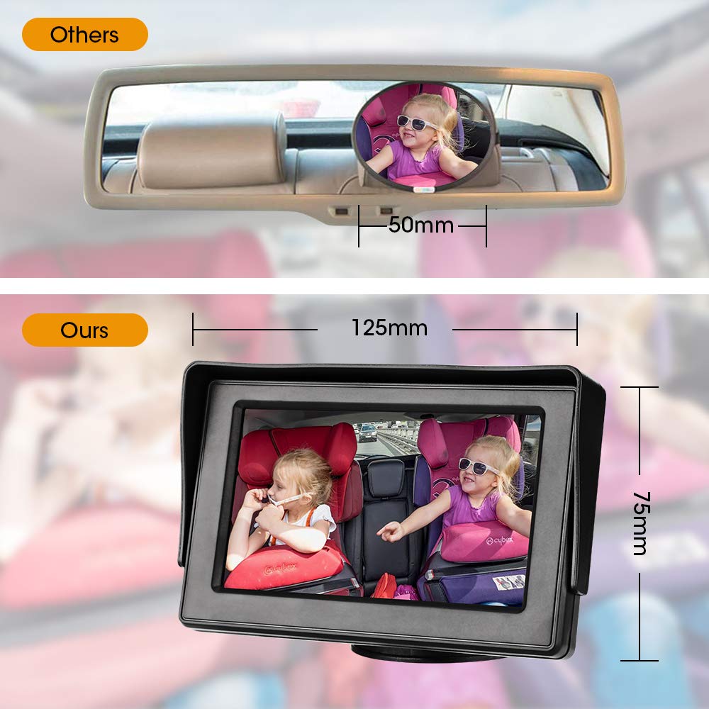 Baby Car Camera 4.3'' HD Baby Car Mirror Seat Camera Car Monitored Mirror Night Vision with Wide View Angle, Aimed at Baby, Plug and Play Car Camera for Baby Car Seat Rear Facing