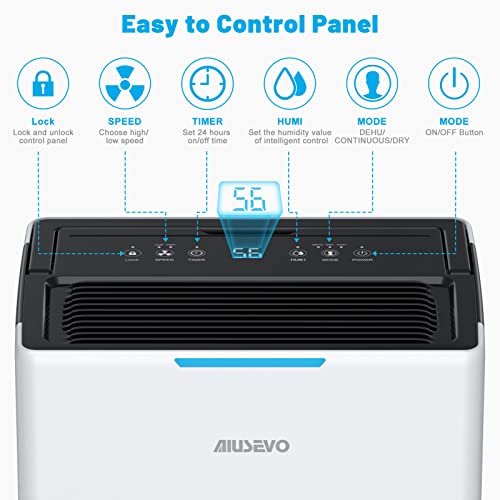 4,500 Sq. Ft Dehumidifier for Basements and Home, Aiusevo 50 Pint Dehumidifiers with Drain Hose Ideal for Large Room, Bedroom, Quietly Removes Moisture, 3 Modes Deshumidificador, Child Lock, 24H Timer