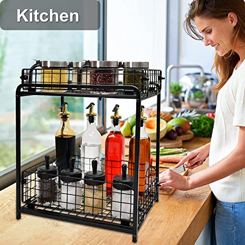 2-Pack Under Sink Organizer, Sliding Cabinet Wire Basket Organizer, Higher 2 Tier Under Bathroom Storage Drawer Multi-purpose Storage Shelf for Bathroom Kitchen Pantry