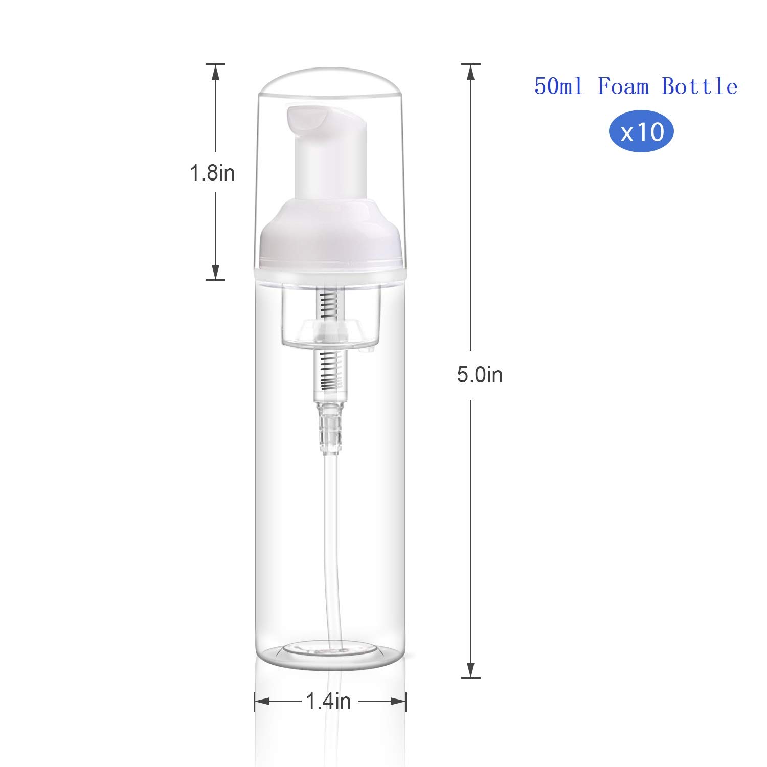 10 Pack 50ML/1.7oz Clear Foam Dispenser Bottles Mini Liquid Foaming Bottles Travel Foaming Soap Pump Dispenser Plastic Foamer Bottles for Refillable Travel Hand Soap Foaming Shampoo Castile