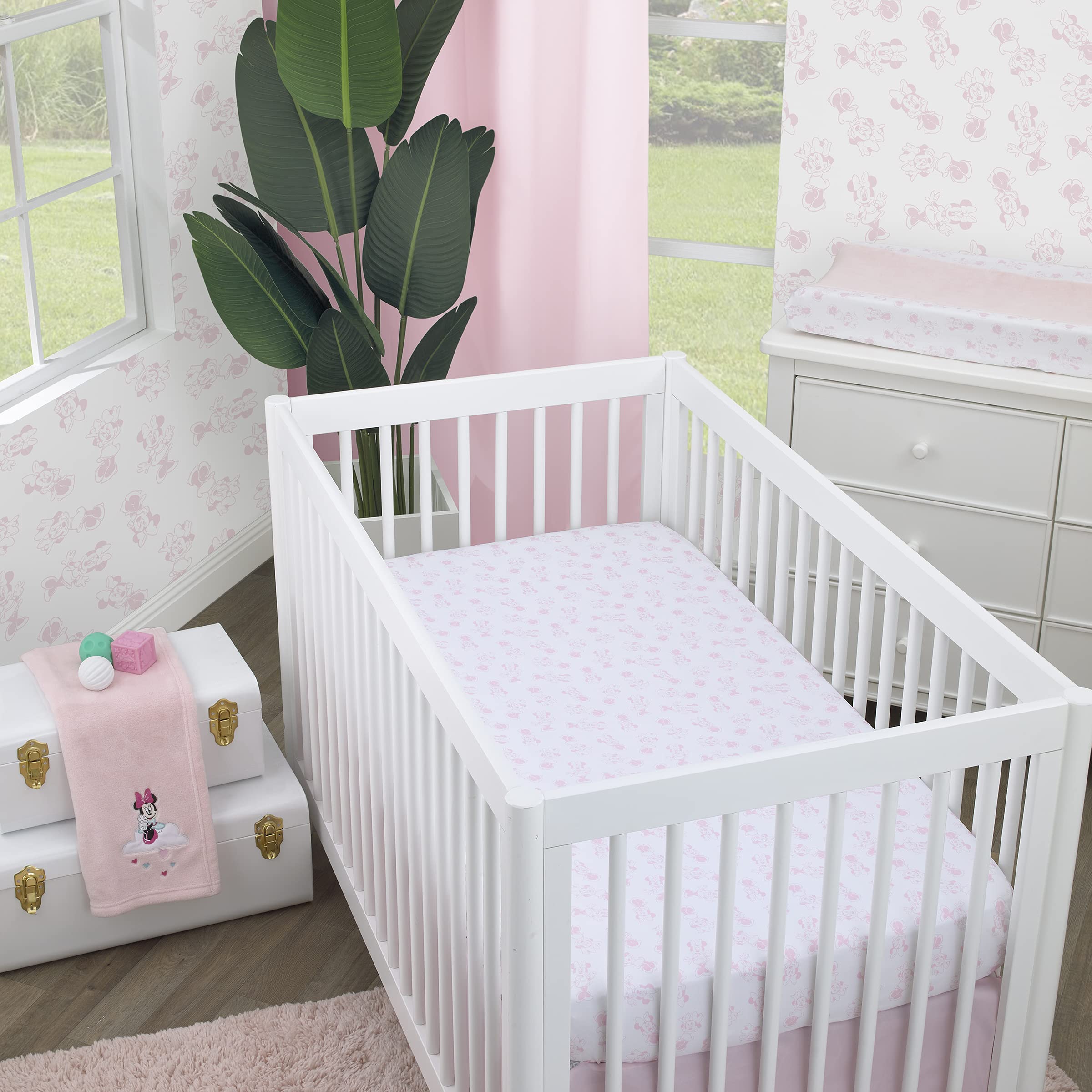 Disney Minnie Mouse Be Happy Pink, Lavender, Aqua and Orange 3 Piece Crib Bedding Set - Comforter, Fitted Crib Sheet and Bed Skirt