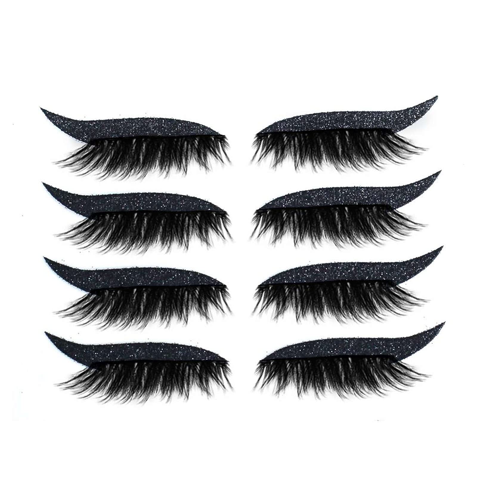 Eyelash Stickers, 4Pairs Reusable Eyeliner and Eyelash Stickers, Self-Adhesive Waterproof Colorful Glitter Invisible Eye Line Strip Stickers, Easy to Wear Women Makeup Eyeliner Sticke (Black)