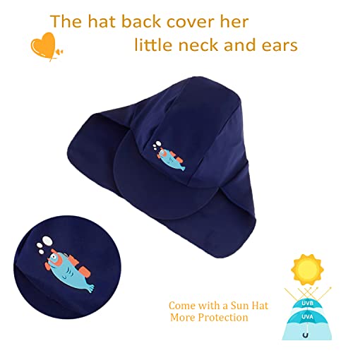 Baby Swimsuit Boy One Piece Rashguard with Hat UPF 50+ Sun Protection ,Blue Stripes,6-9 Months