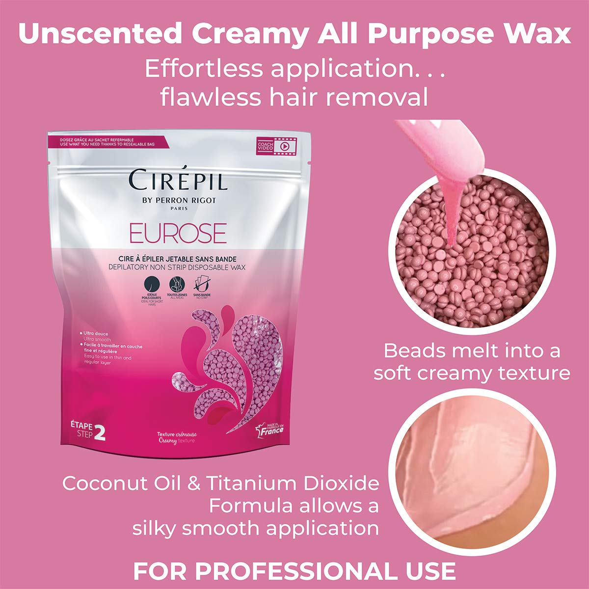 Cirepil - Eurose - 800g / 28.22 oz Wax Beads Bag - All-Purpose & Unscented - Ultra Smooth & Creamy Texture - Perfect for Short Hairs