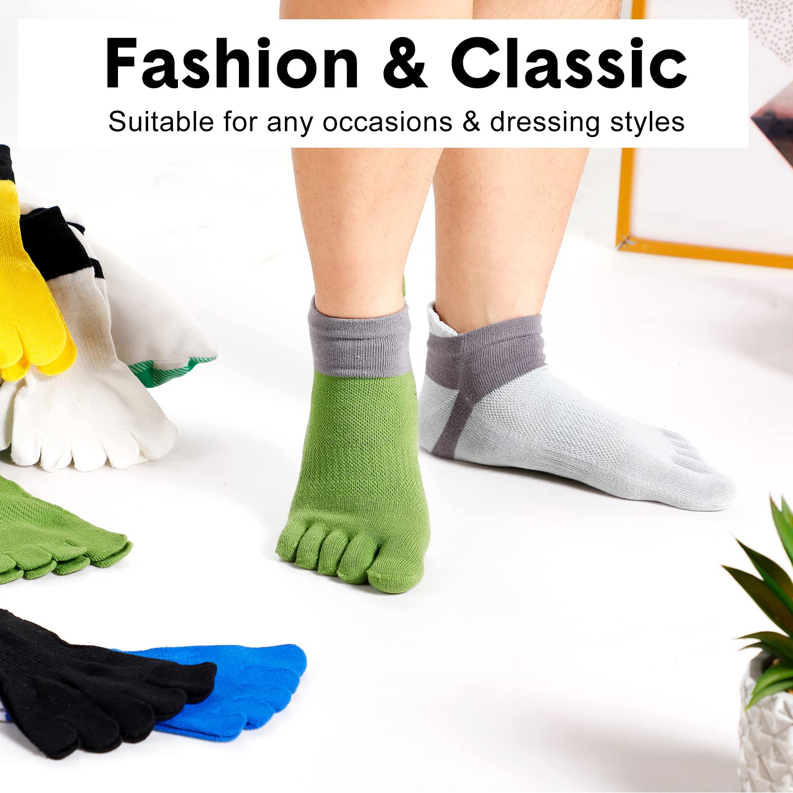 12 Pairs Low Cut Toe Socks for Men Cotton Finger Socks Breathable Toe Separator Socks Men's Athletic Socks for Running Sports