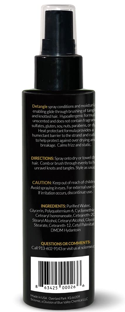 SCIONSE Hypoallergenic Detangle, Fragrance Free, Unscented, Heat Protectant- Detangler and Leave-in Conditioner