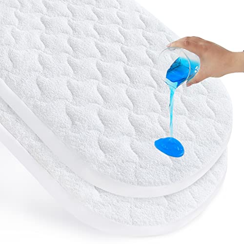 Baby Waterproof Bassinet Mattress Pad Cover and 100% Cotton Sheet(White+Grey), 16" x 32"