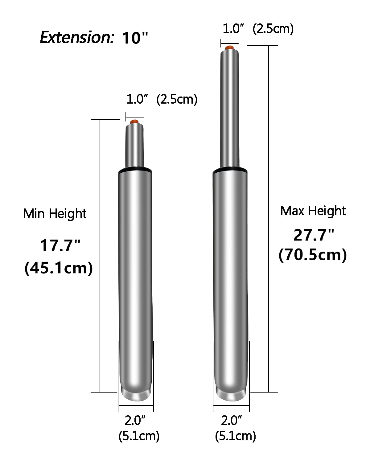 18" to 28" Long Adjustable Gas Lift Cylinder Tube for Bar Stool Drafting Chair Replacement Parts,Heavy Duty Hydraulic Pneumatic Cylinder Shock Piston (10" Lift Stroke)