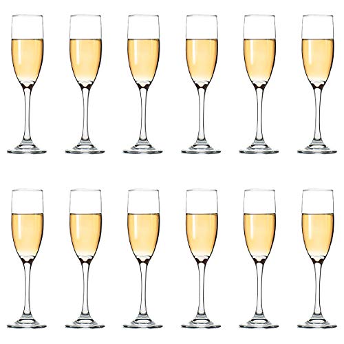 Classic Champagne Flutes, Set of 12, 6 Oz Premium Stemmed Champagne Glasses, Sparkling Wine Glass, Crystal Clear