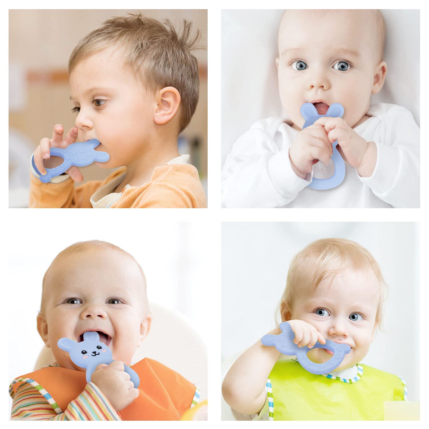 Baby Teething Toys BPA-Free Cute Silicone Bunny Teethers-Easy to Hold Soft and Comfortable Help take The Stress Out of Teething,Perfect for Newborn Girls and Boys (Light Blue)