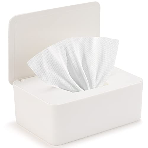 Baby Wipes Dispenser, Wipe Holder for Baby & Adult,Keeps Wet Tissue Fresh, Non-Slip Wipes Case, Wipe Container with Sealing Design Lid (1-White)