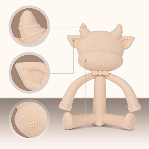 Baby Teething Toy Kids Teether 3 M+, Chewing Toy Made of Soft Food Grade Silicone,3D Supper Cute Attractive Cow Teether,Perfect Size for Baby Hands,BPA-free