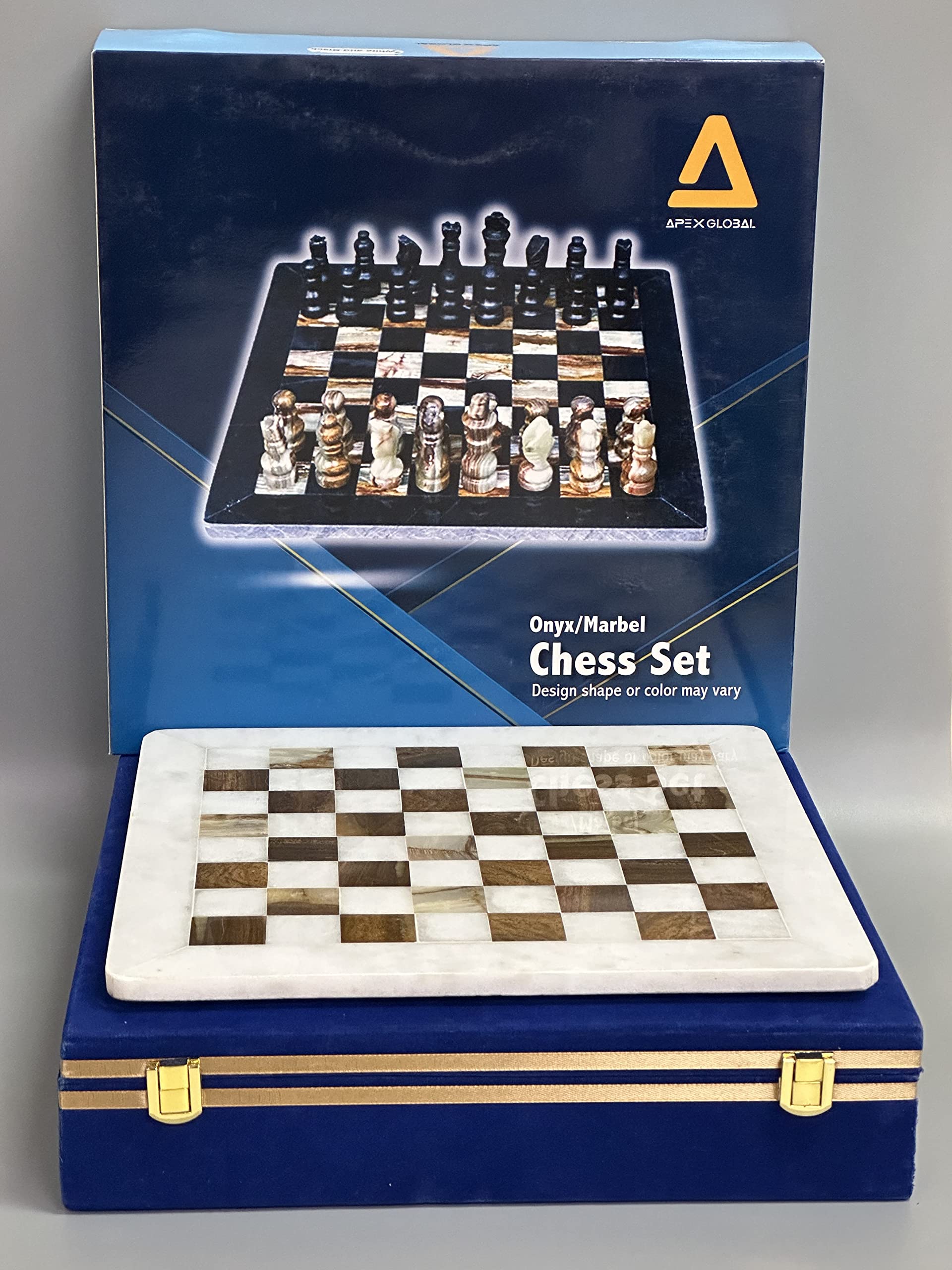 ApexGlobal Large Handmade Full Chess Set, Black and Green, Marble Chess Board, 32 Chess Game Pieces, Unique Home décor. Handcrafted Tournament Chess Board - 2 Players.