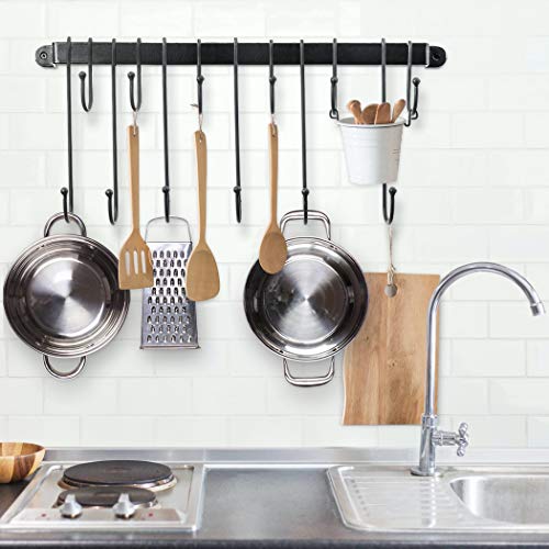 N/C Wall Mounted Coffee Mug Holder|Coffee Cup Rack with 12 Detachable Hanging Hooks for Kitchen Organizer and Storage, Mug and Cup Display Hanger