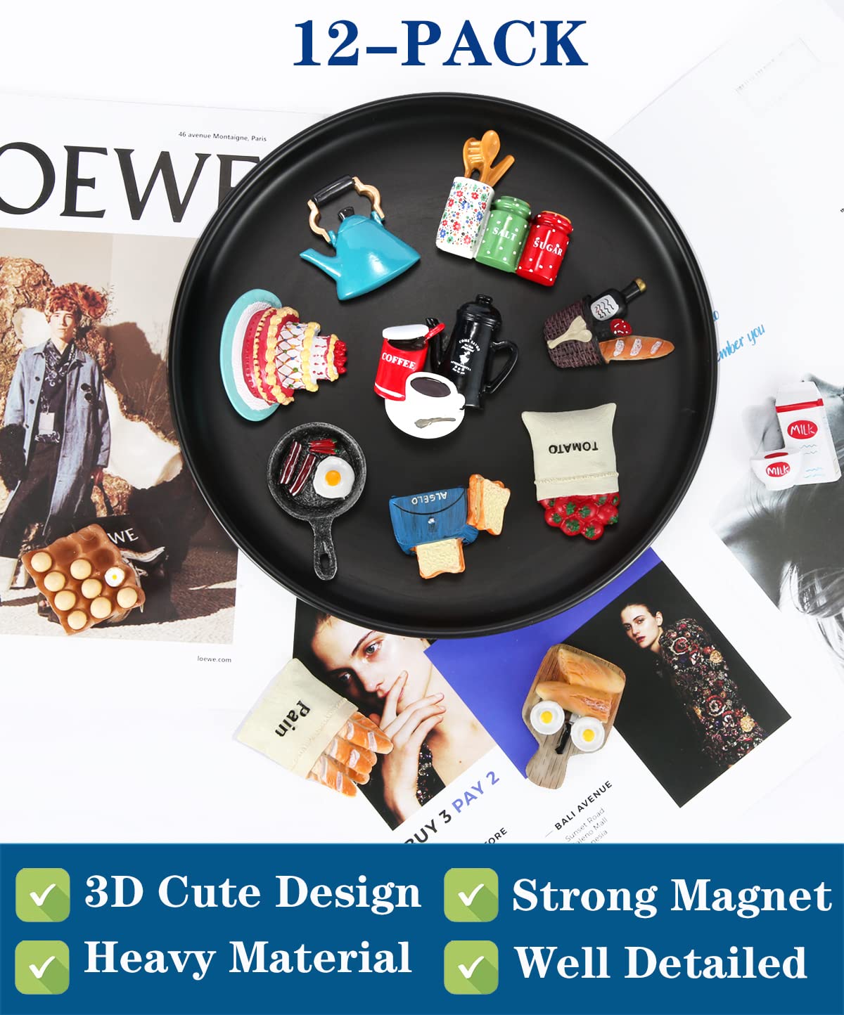 12pcs Food Refrigerator Magnets Food Magnets for Fridge Magnets Decorative Cute Magnets Refrigerator Fridge Magnets for Kitchen Strong Resin Magnets Home Decor Office