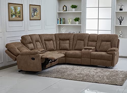 Betsy Furniture Large Microfiber Reclining Sectional Living Room Sofa in Latte 8038
