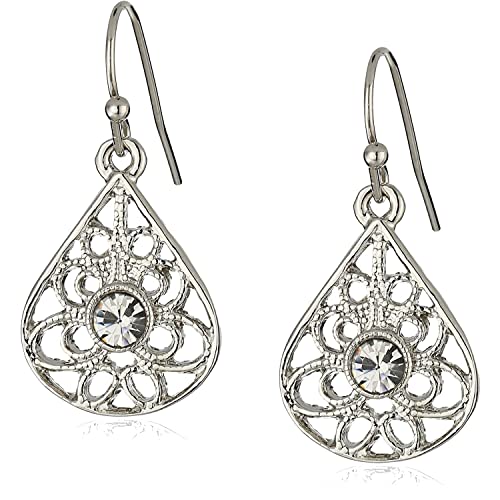 1928 Jewelry Silver-Tone Black Petite Filigree Teardrop Earrings