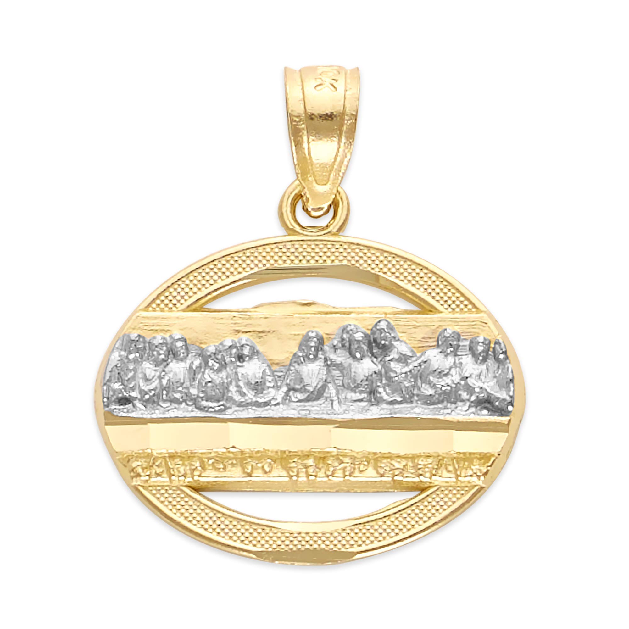 14k Real Solid Yellow Gold Last Supper Pendant, Dainty Two Tone Religious Charm Jewelry of Christ