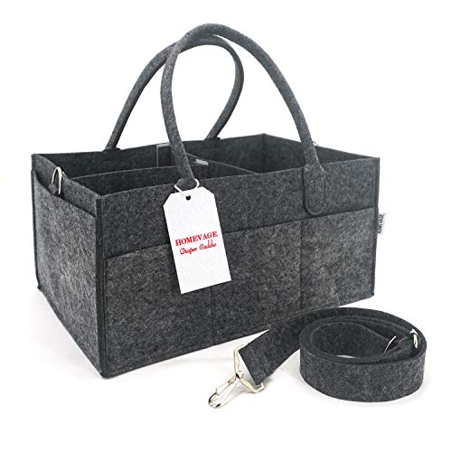 HOMEVAGE Diaper Caddy Caddies Organizer, Baby Cloth Diapering, Tote Bag, Nursery Storage Bin for Changing Table, Portable Car Travel Organizer (Black)