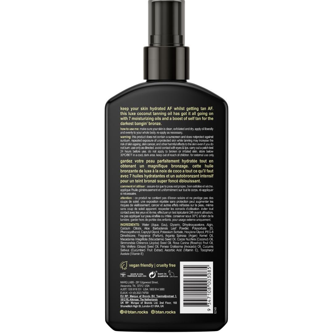b.tan Tanning Oil | Get Tanned Intensifier Dry Spray - Fast, Dark Outdoor Sun Tanner From Tan Accelerating Actives, Packed with Moisturizing Oils, No SPF, Austrailian Brand, 8 Fl Oz
