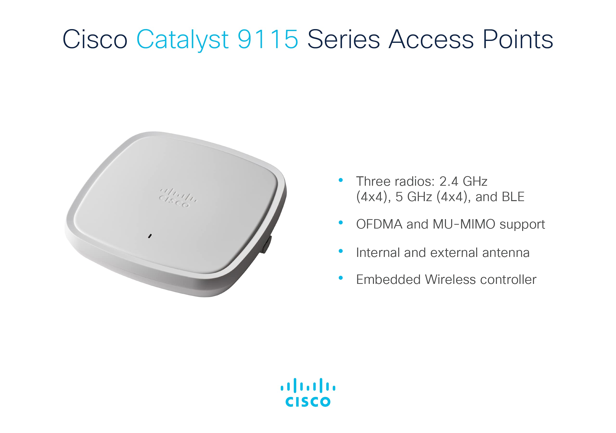 Cisco Catalyst 9115AXI-EWC-B Wireless Access Point, Wi-Fi 6, 4x4 MU-MIMO, Embedded Wireless Controller (EWC), PoE, Internal Antenna, (C9115AXI-EWC-B)
