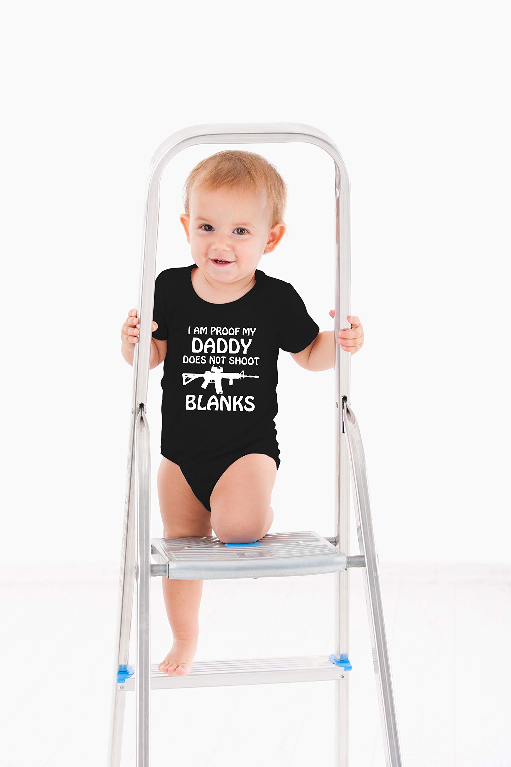AW Fashions I Am Proof My Daddy Does Not Shoot Blanks Baby Bodysuit Funny Cute Newborn Infant Clothes (Newborn, Black)