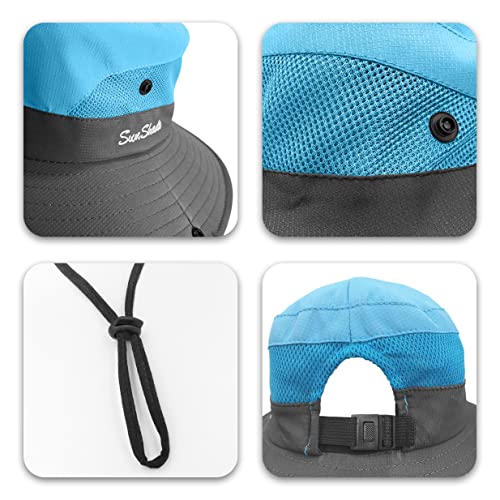 4 Pack Womens Ponytail Summer Sun Hat UV Protection Foldable Mesh Wide Brim Beach Fishing Cap (4 Pack-Purple&Watermelon Red&Sky Blue&Grey)