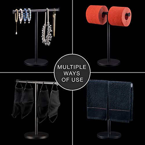 Debodda Modern Hand Towel Stand for Bathroom, Kitchen or Vanity, Height 13.78β, Free Standing Matte Black Countertop Rack with Balanced Base, Perfect Hand Towel Holder, Dual Washcloth Display