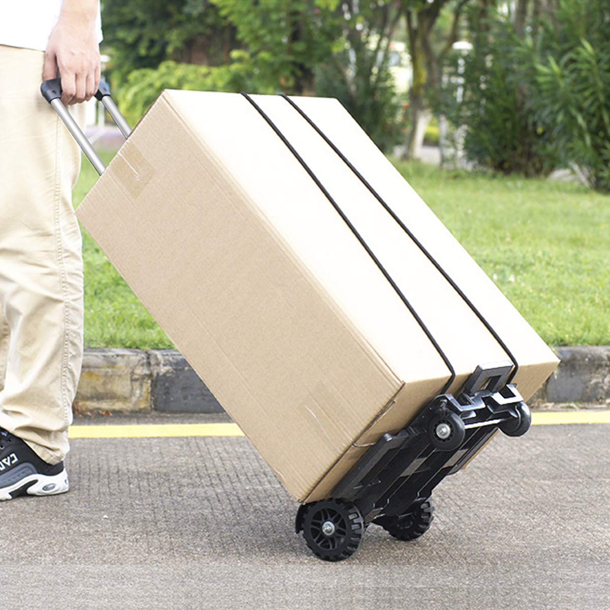 DricRoda Folding Hand Truck, 155lb Heavy Duty 4 Wheels Portable Luggage Cart, Lightweight Aluminum Foldable Carry-on Hand Trucks Dolly for Boxes and Parcels Moving, House or Office, Workshop Use