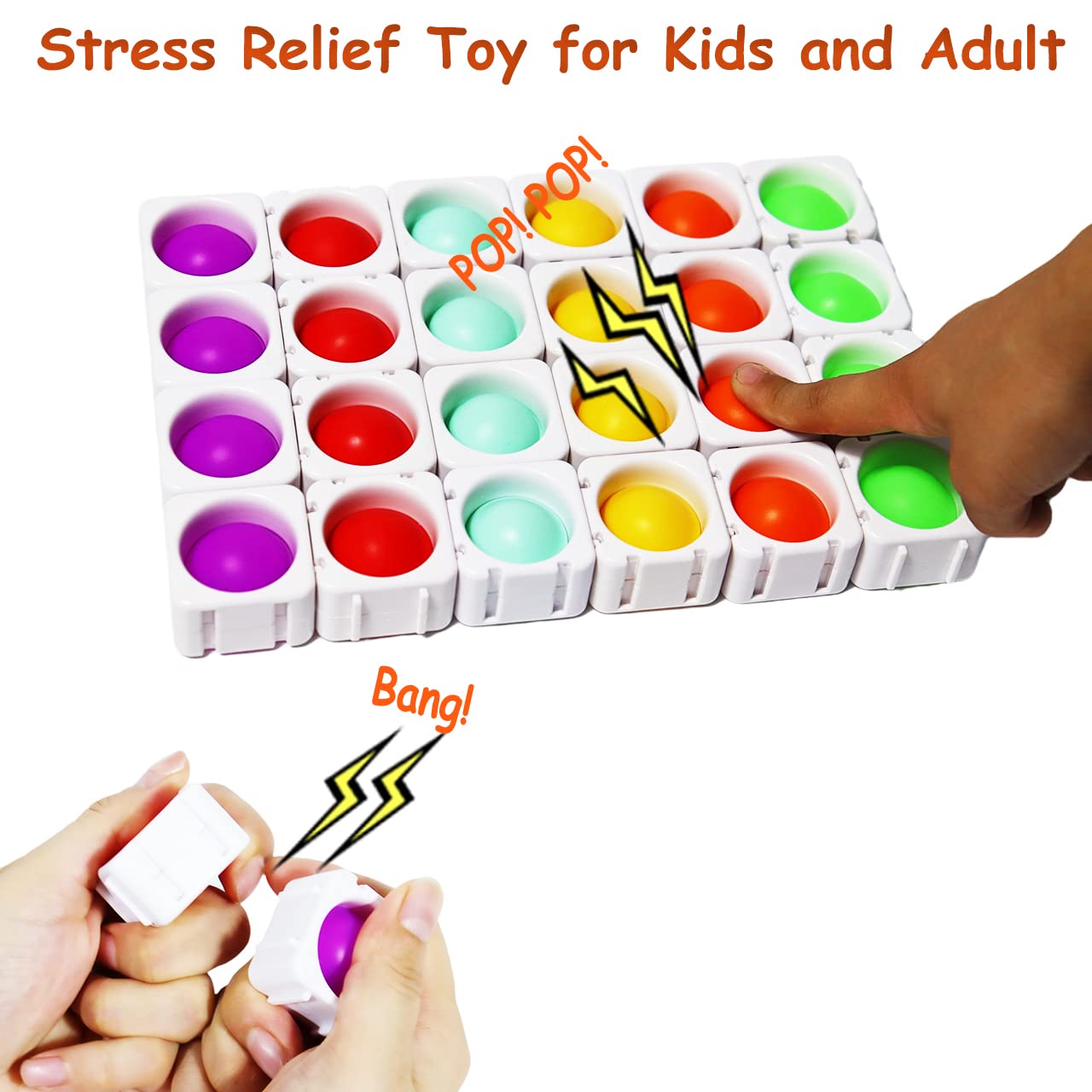24 Pcs Fidget Blocks, Push Silicone Popper Fidget Sensory Toy, Infinity DIY Pop Building Blocks, Great Tool for Classroom (White)