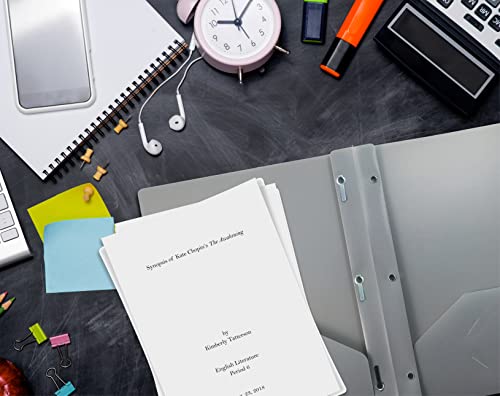 Better Office Products Gray Plastic 2 Pocket Folders with Prongs, 24 Pack, Heavyweight, Letter Size Poly Folders with 3 Metal Prongs Fastener Clips, Gray