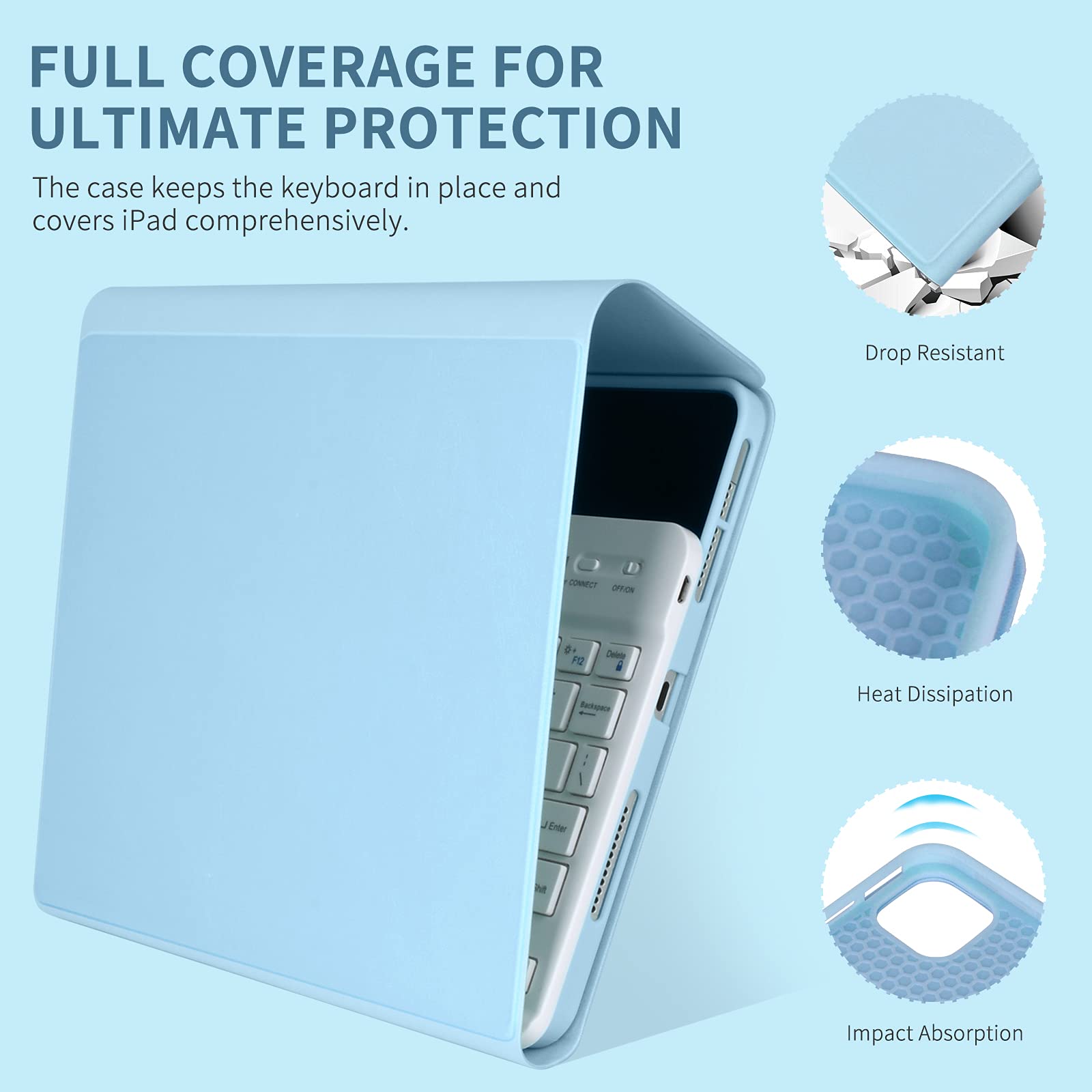 Keyboard Case for iPad Air 11 inch 2024 (M2) & iPad Pro 11 inch (4th/3rd/2nd/1st) Gen 2022, iPad Air 5th&4th Generation Case with Keyboard, Detachable Bluetooth Keyboard with Pencil Holder (Sky Blue)