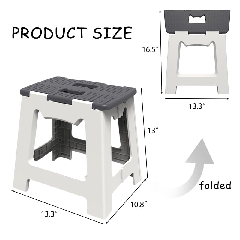 13" Folding Step Stool for Kids, Folding Stools with Portable Handle - Holds Up to 300 lbs - Plastic Foldable Kids Step Stool for Home Office Bathroom Outdoor (Gray)