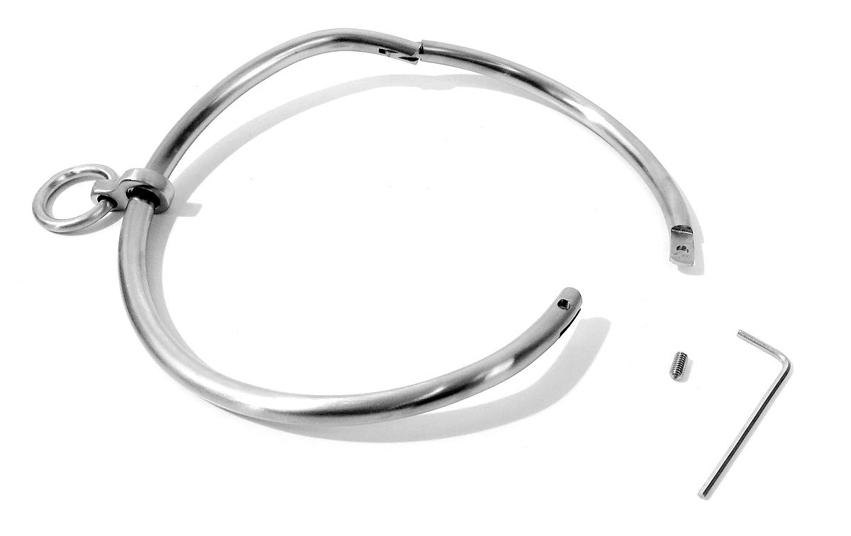 16" Locking Eternity Collar 8mm Satin Stainless Curved Neck Choker Collar w/Ring