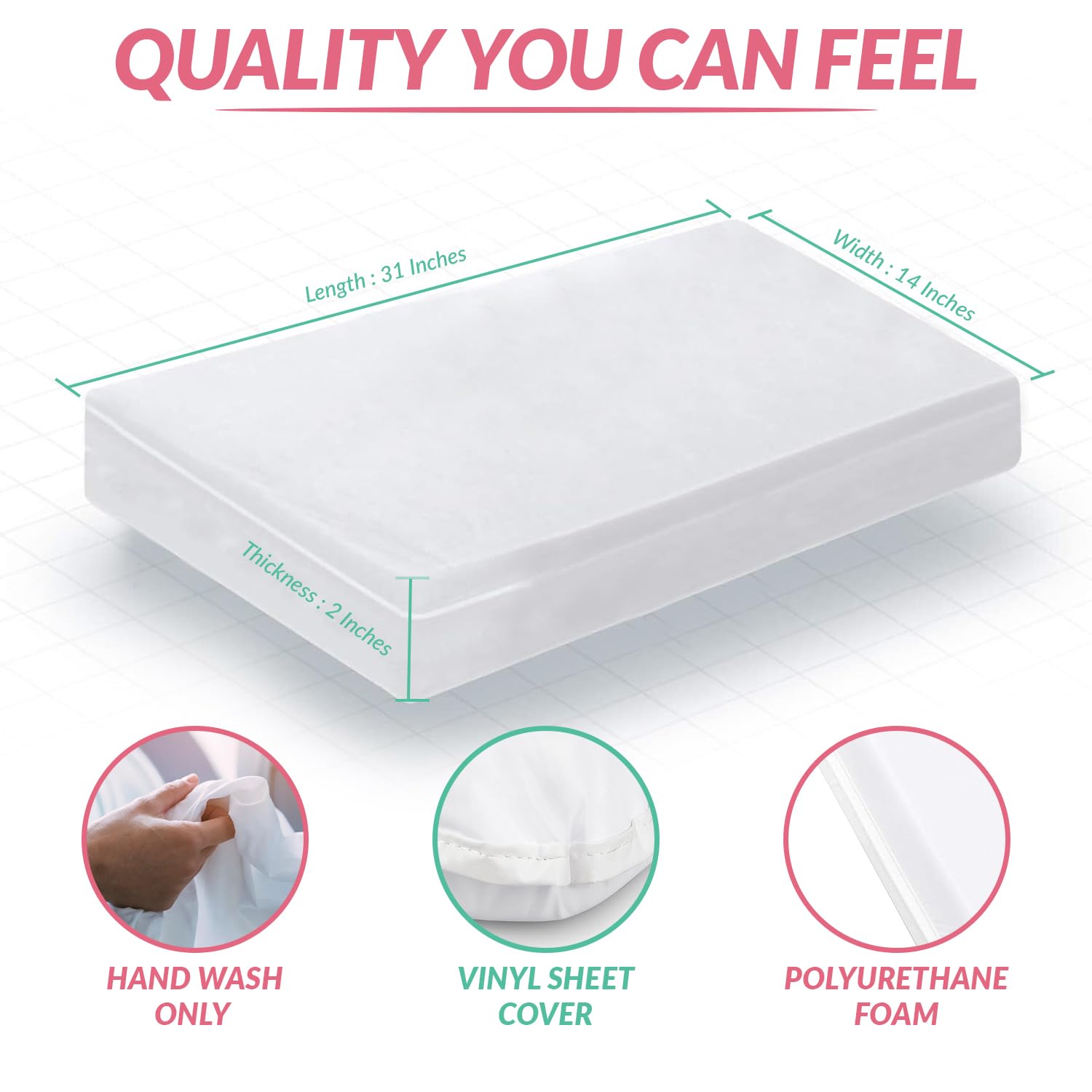 Baby Cradle Mattresses - White Cradle Mattress with Waterproof Vinyl Cover β Durable & Breathable Cradle Mattress (14" x 31")