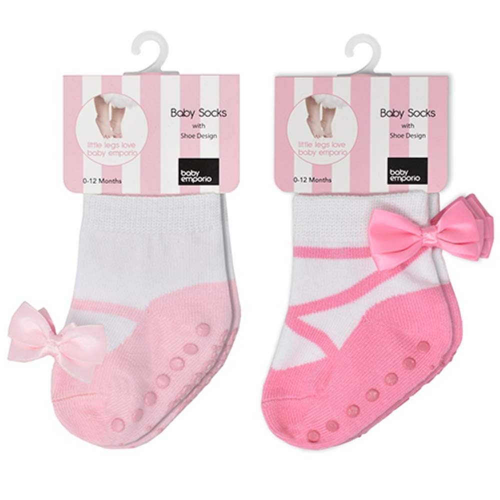 Baby & Toddler Girl Mary Jane Socks with Shoe-Look-Anti-slip Soles-Cotton -1 Pair (LIGHT PINK/PINK FESTIVE/BAL, 0-12 Months)