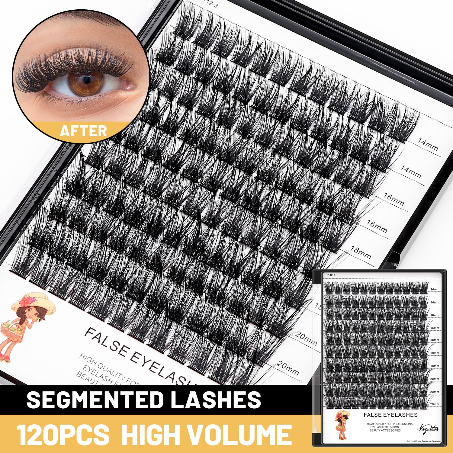 Vayator Mixed Size Kit with Applicator and Lash Bond & Seal 8-14mm/10-16mm/14-20mm Mix D Curl/DD Curl Makeup Cluster Grafting Eyelashes Individual Extension (C#8-10-12-14mm Mixed)