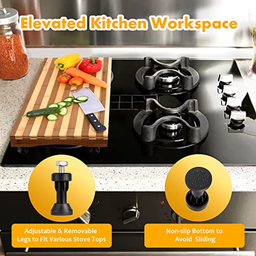 Bamboo Stovetop Cover&Countertop Cutting Board with Adjustable Legs, Dual-purpose Chopping Board for Electric Stove Burner, Workspace Block Cover for RV Camping Camper Gas Cook Top Cover