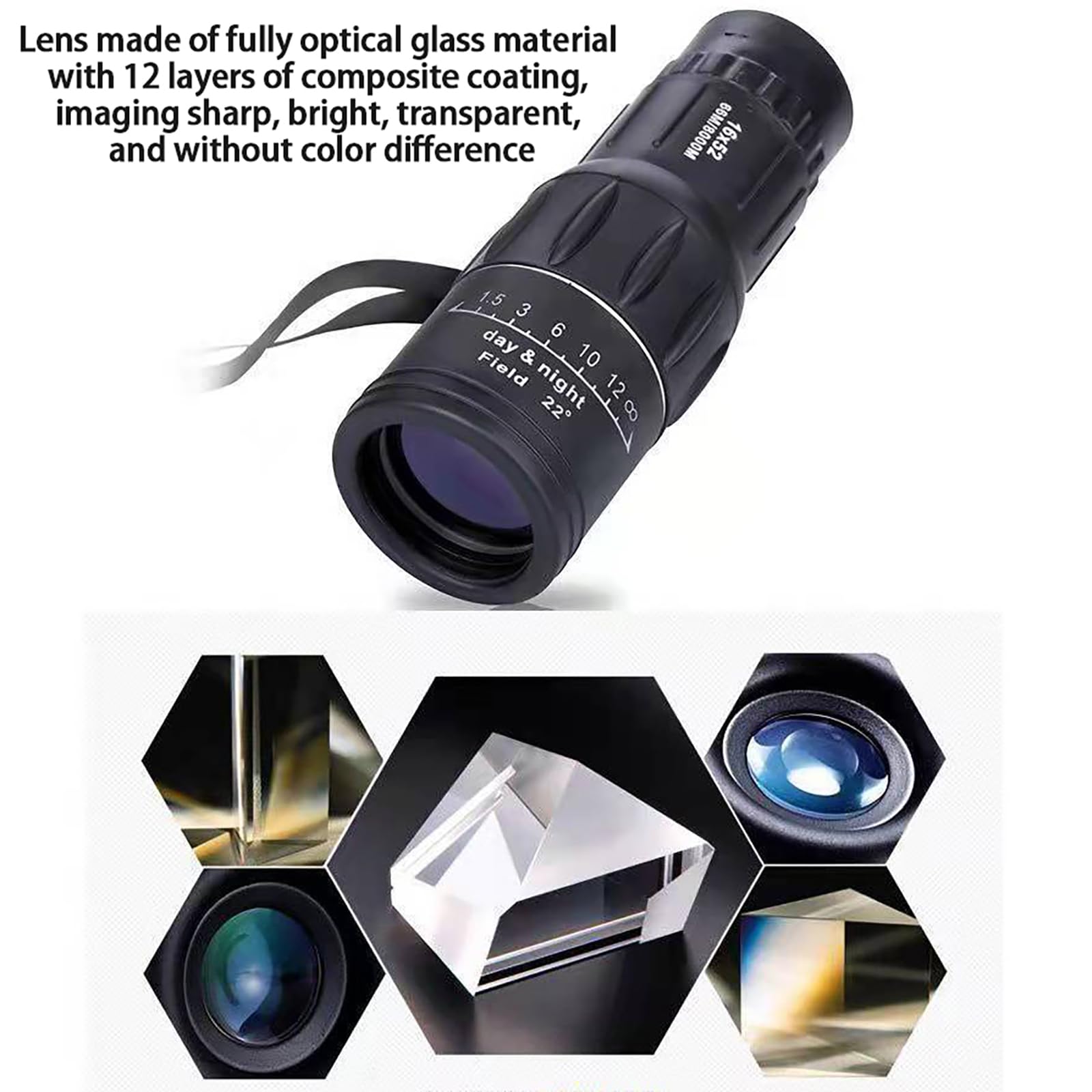 16X52 High Power HD Monocular with Smartphone Holder & Tripod BAK4 Prisms&FMC Lens, Portable Waterproof Telescope for Bird Watching Camping Hiking Match Traveling