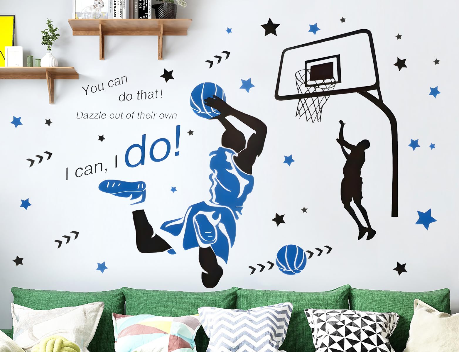 Amaonm Creative 3D Basketball Player Dunk Basketball Star Wall Decals Removeable Walls Art Decor DIY Wall Sticker Home Decorations Decal Nursery Sticker for Boys Room Living Room Bedroom (Blue)