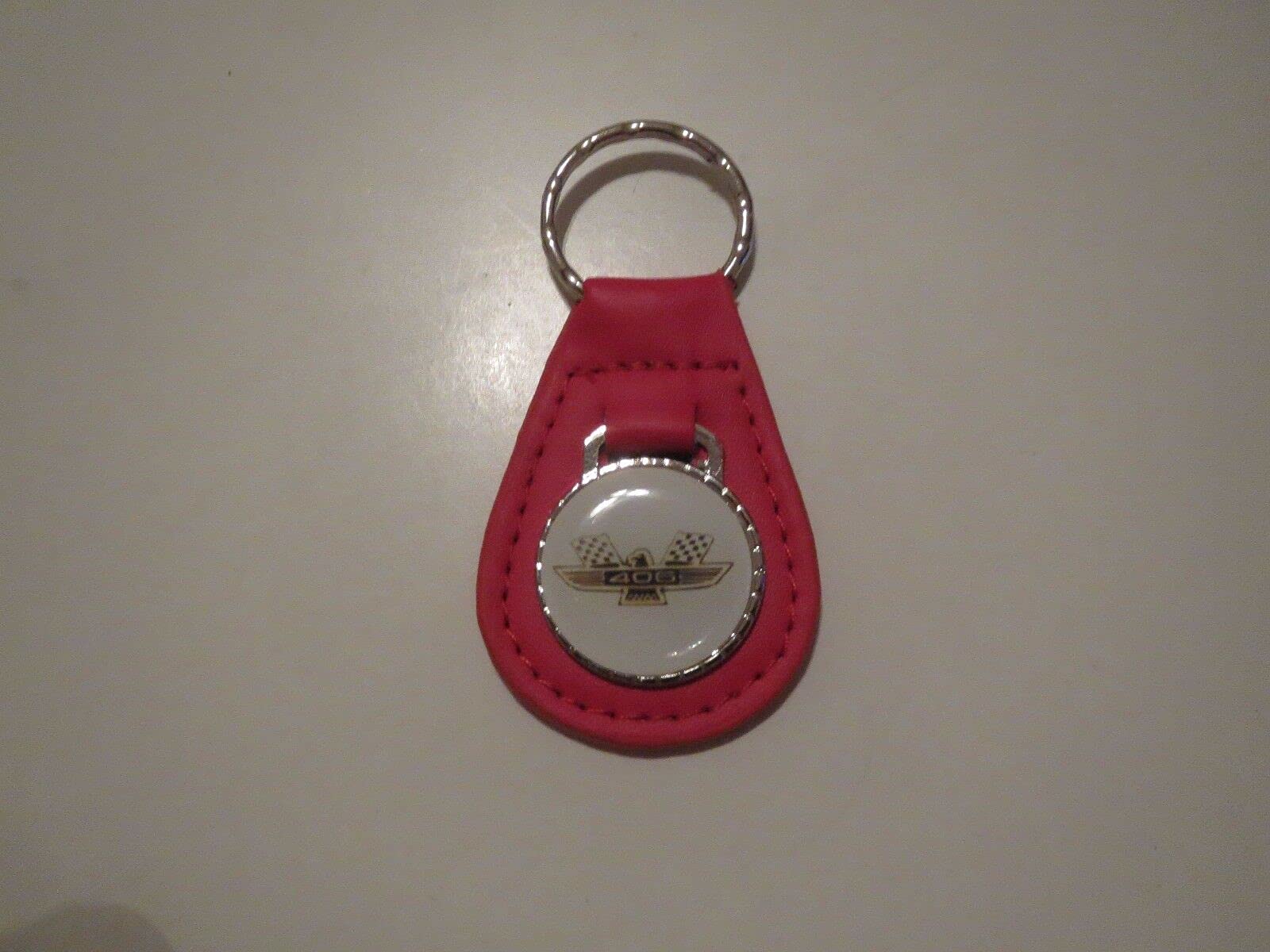 1962 1963 GALAXIE 406 BIRD WHITE & GOLD LOGO LEATHER KEYCHAIN - RED
