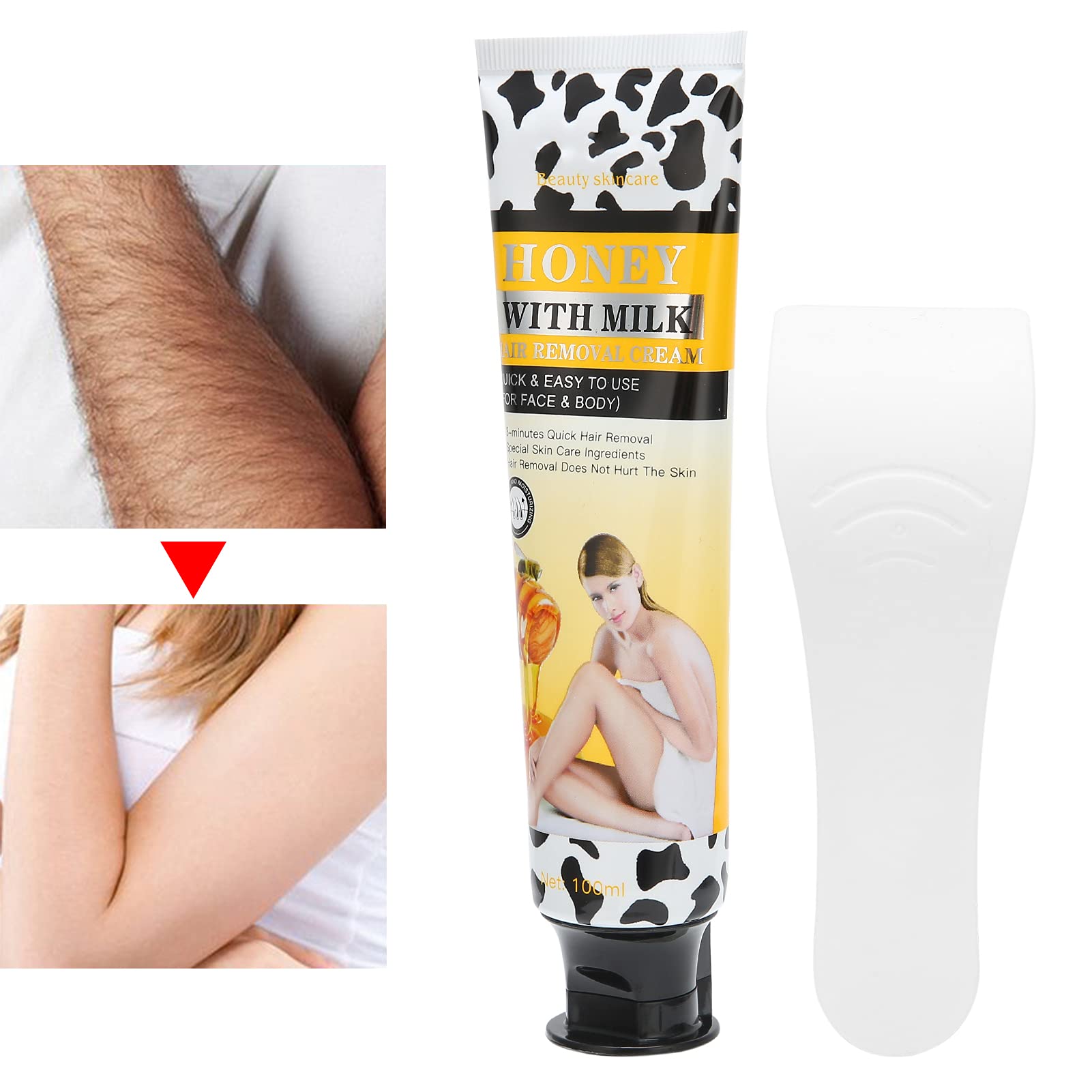 Honey Milk Mild Hair Removal Cream, Mild Depilatory Cream for Underarm/Thigh/Arm/Leg Hair Removal (100ml)