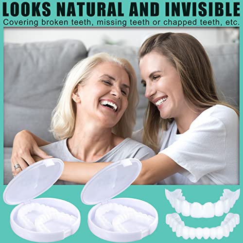 6 Set Fake Teeth Temporary Denture Teeth Veneer Snap in Teeth Confidence Smile Dentures Veneers Fake White Teeth with Mini Tweezers for Men and Women Bad Teeth Whitening Alternative
