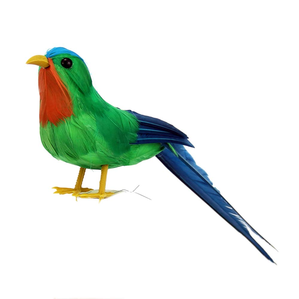 10" Green Fake Bird Feather Artificial Foam Bird Decorative Figurines Statues for Modern Home Garden Zoo Ornament Decoration