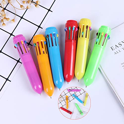 30 Packs Neon 10-in-1 Mini Shuttle Pens Plastic Retractable Ballpoint PensĀ for Kids Students Gift Office School Supplies,6 Colors