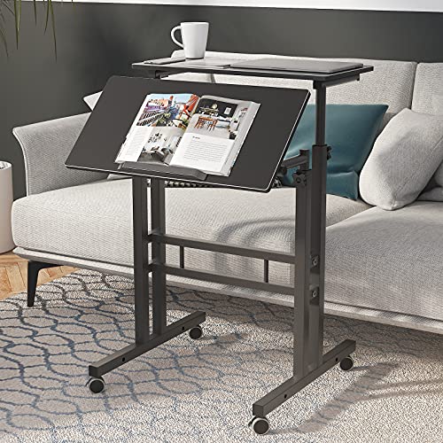 Mobile Stand Up Desk, 24 inch Laptop Computer Desk Adjustable Standing Home Office Desks with Roller, Student Desk School Desk Simple Stand Up Desk Small Desks for Small Spaces for Standing or Sitting