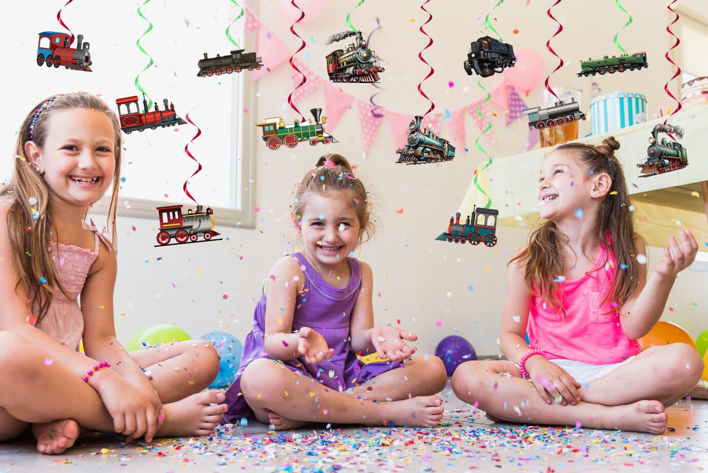 24 Pcs Train Hanging Decorations Steam Train Hanging Swirls Ceiling Swirls Train Birthday Party Supplies for Retro Train Party Decorations Train Transportation Decorations