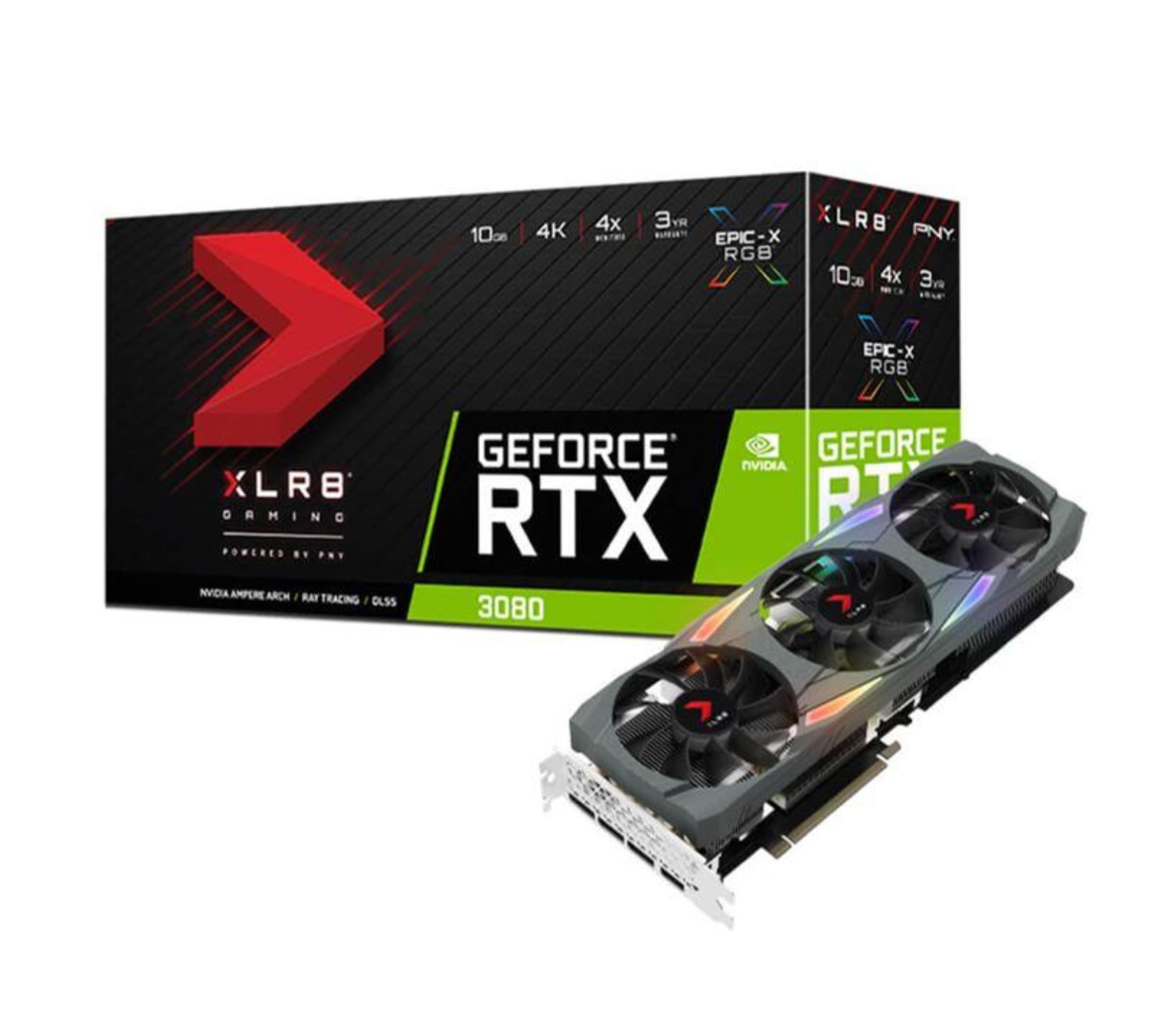 PNY GeForce RTX™ 3080 10GB XLR8 Gaming Uprising Epic-X RGB™ Triple Fan Graphics Card LHR